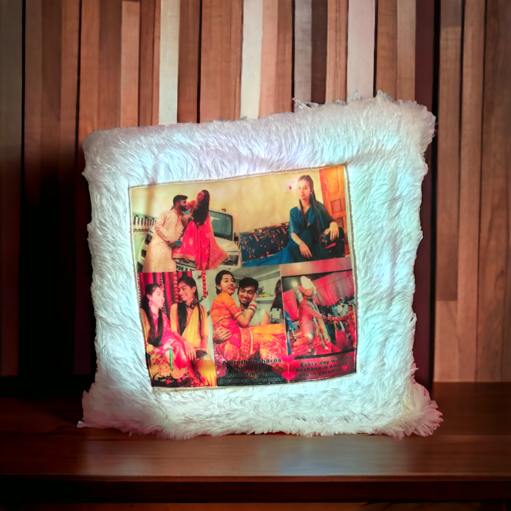 Customized LED Square Fur Cushion - Blooming Prints
